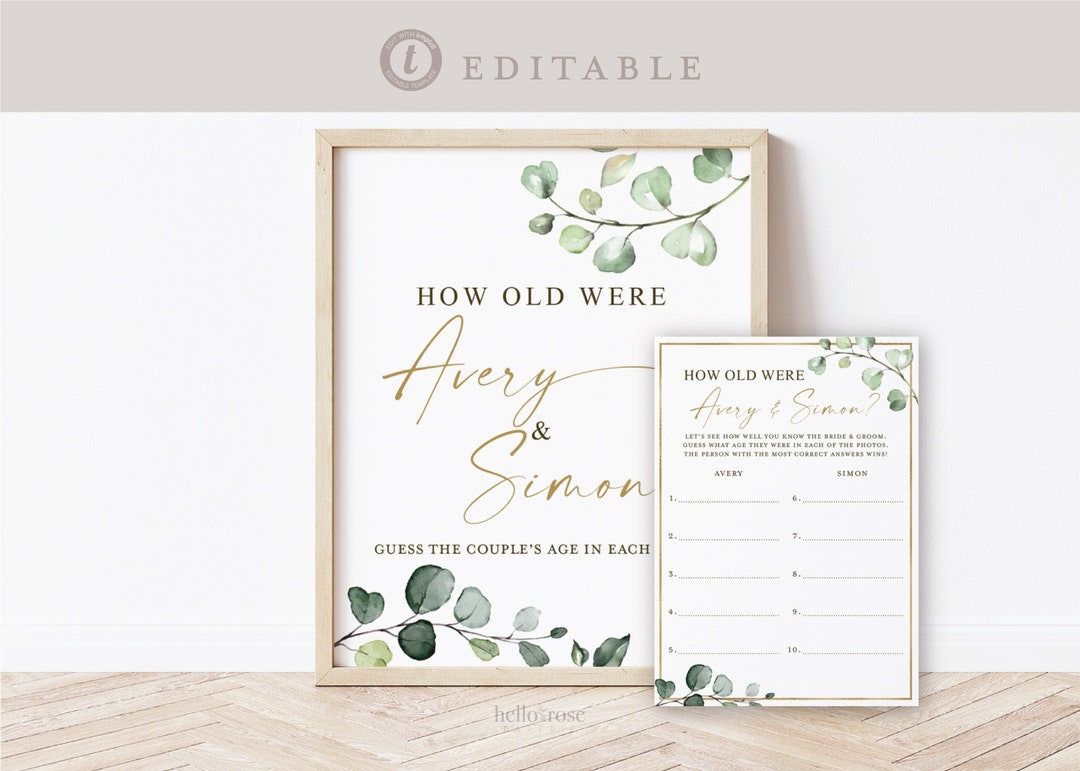 How Old Were the Bride and Groom . Bridal Shower Wedding Game ...