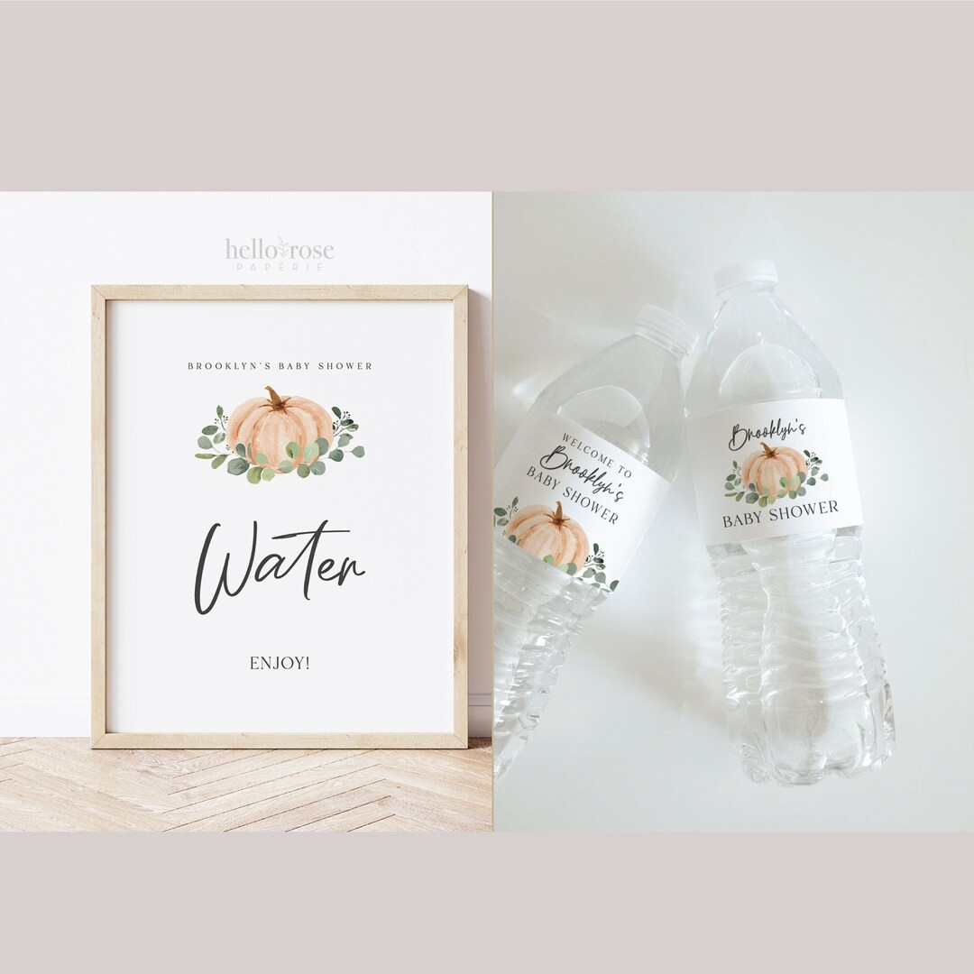 Baby Shower Water Bottle Labels + Sign . Little Pumpkin Girl Boy Baby ...
