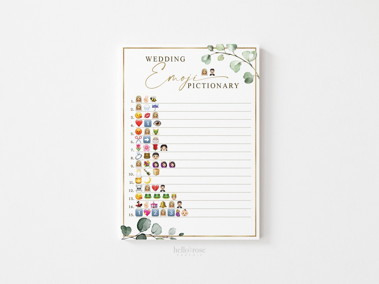 Wedding Emoji Pictionary Blonde Bride Bridal Shower Game . Greenery and ...