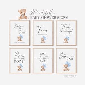 Bear Bundle of 20+ Baby Shower Signs . Teddy With Blue Balloons, Boy ...