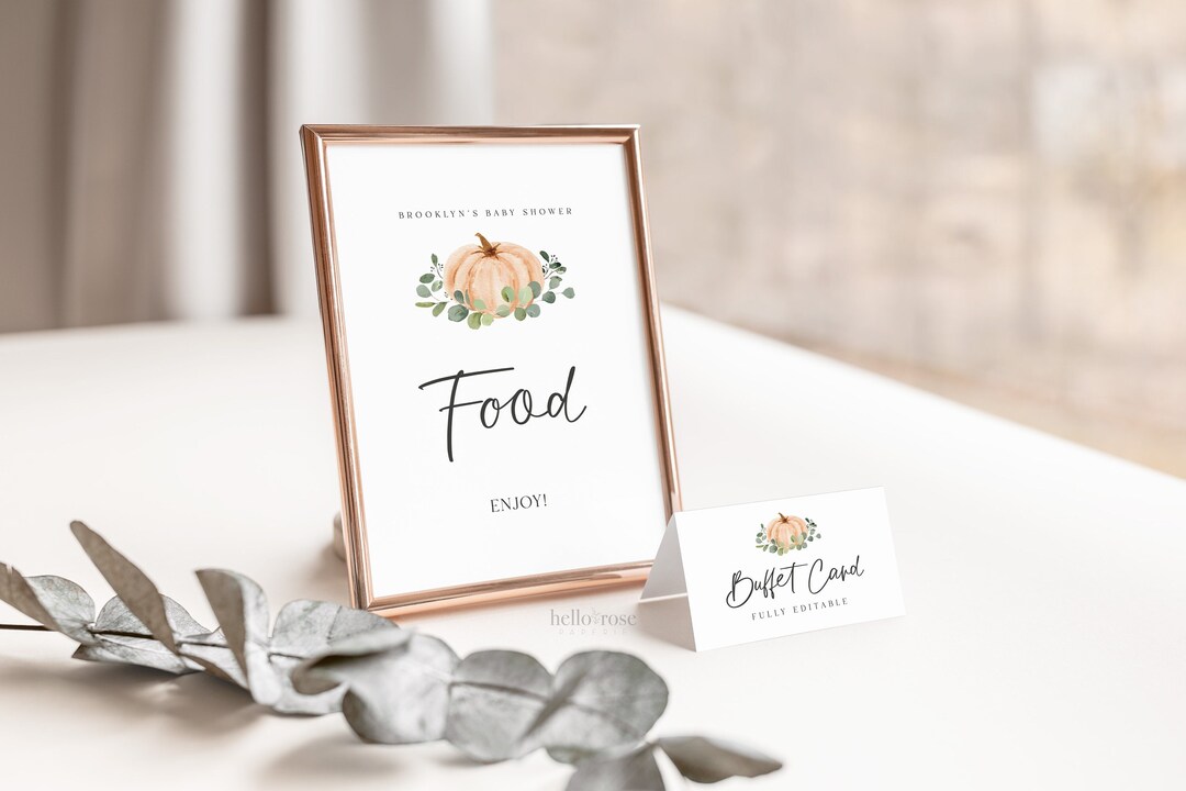 Food Table Sign + Buffet Cards Template . Little Pumpkin Baby Shower ...