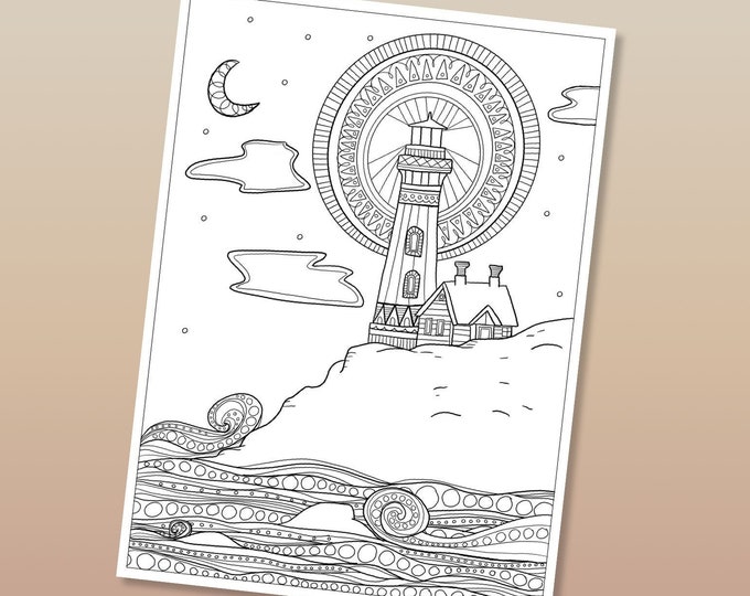 Lighthouse Coloring Sheet for Adults and Kids / Seashore - Etsy