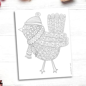 Printable Winter Bird Coloring Page for Adults and Kids / Doodle ...