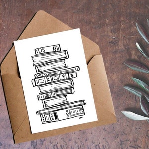 Stack of Books Note Card / Blank Greeting Card / Black and | Etsy
