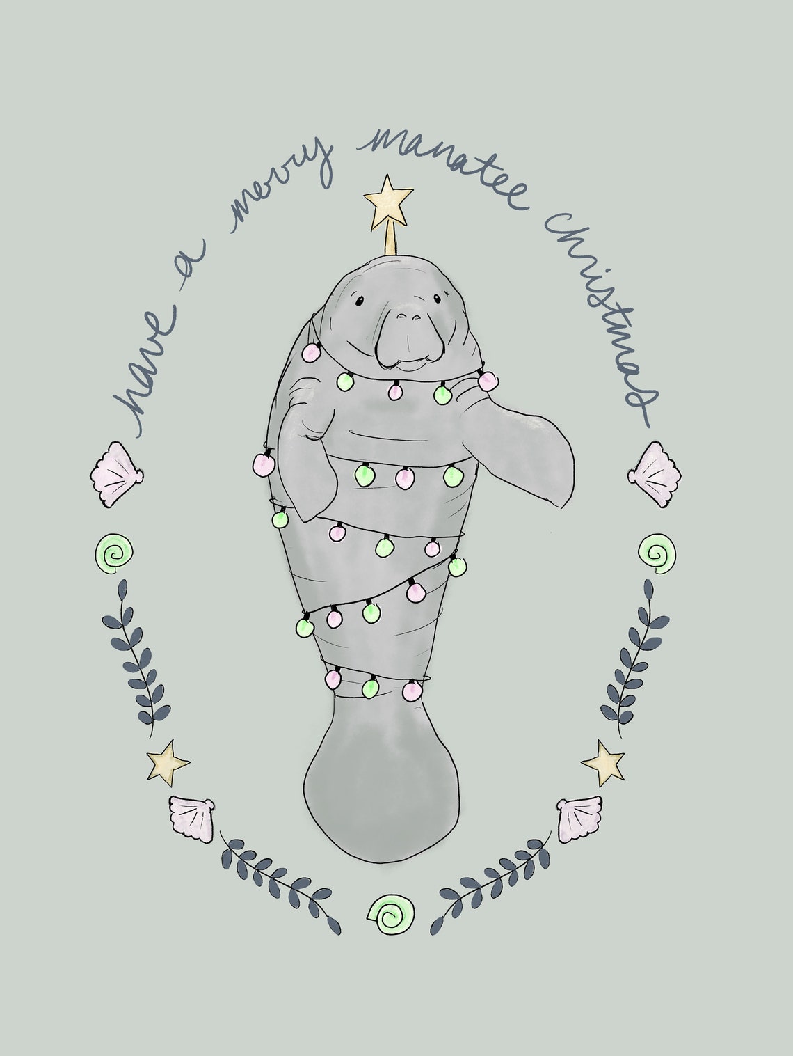 Merry Manatee Greeting Card / Cute Holiday Card / Christmas - Etsy