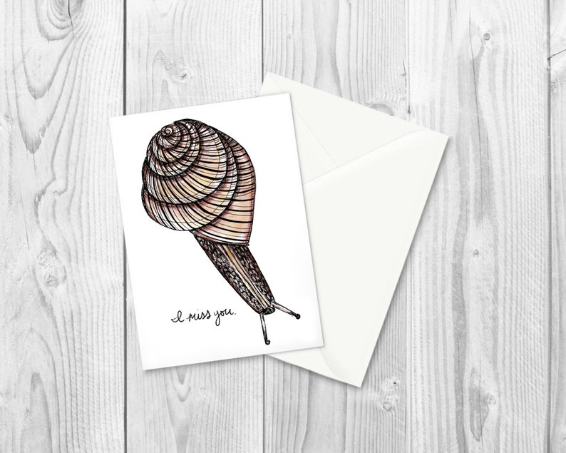 I Miss You Snail Card, Hand-drawn Illustration - Etsy