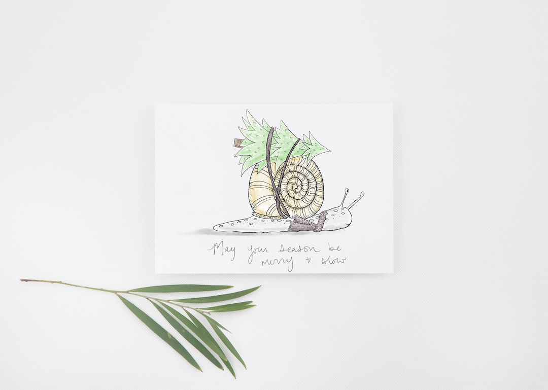 Christmas Snail Greeting Card / Cute Snail Holiday Card / Snail Art ...