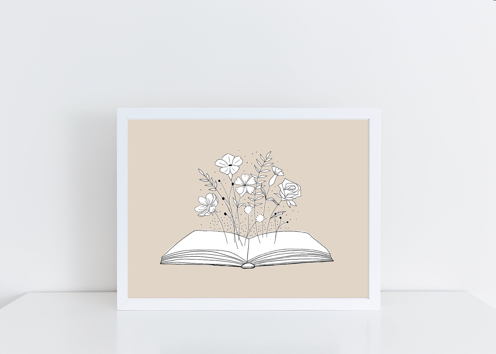 Flowers and Book Art Print / Book Decor / Floral Wall Art / - Etsy