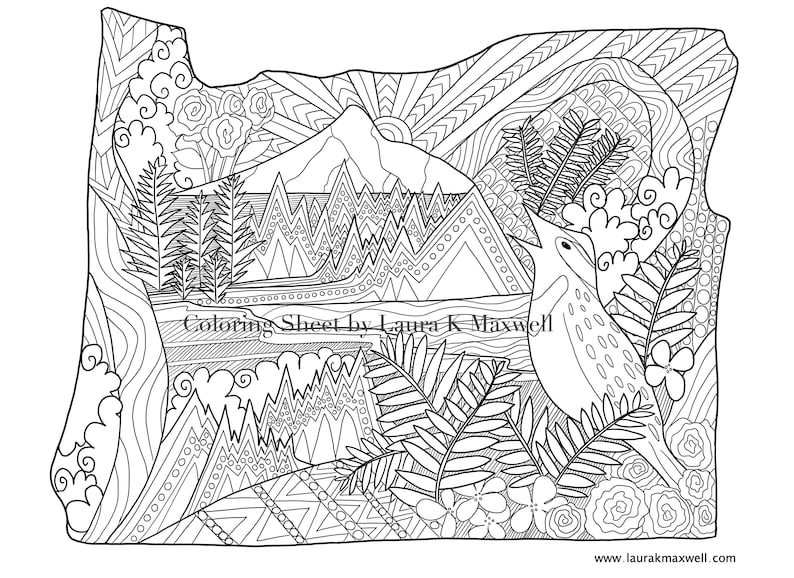 Oregon Coloring Sheet for Adults and Kids 11x8.5 / Oregon Coloring Page ...