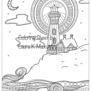 Lighthouse Coloring Sheet for Adults and Kids / Seashore Coloring Page ...