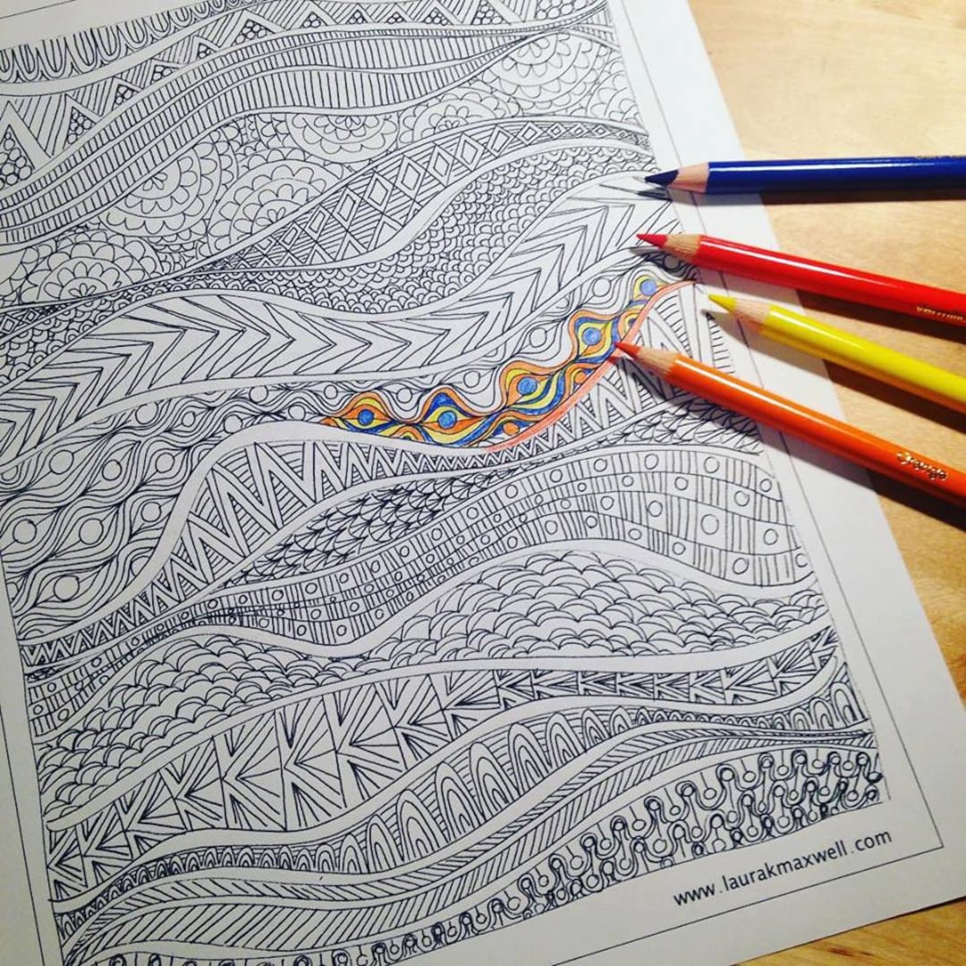 Wavy Doodles Coloring Sheet for Adults and Kids / Printable Coloring ...