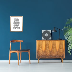 Stack of Books Art Print / Black and White Books Art / Library Decor ...