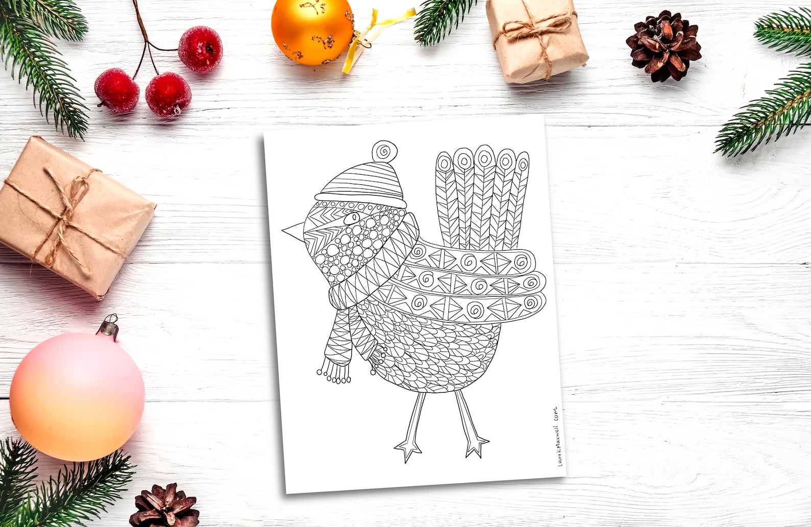 Printable Winter Bird Coloring Page for Adults and Kids / Doodle ...