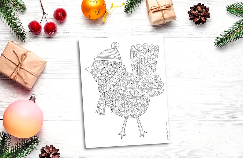 Printable Winter Bird Coloring Page for Adults and Kids / Doodle ...