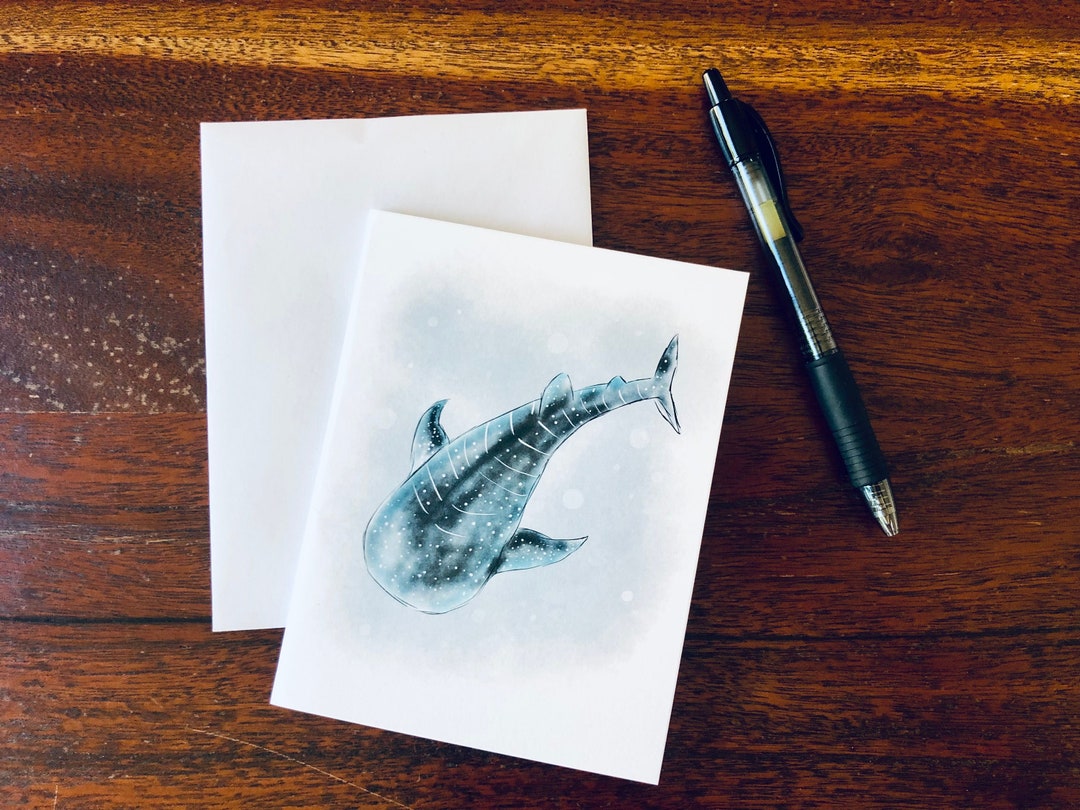 Watercolor Whale Shark Greeting Card / Blank Note Card / Ocean Animal ...