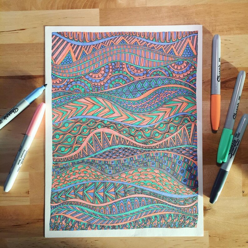 Wavy Doodles Coloring Sheet for Adults and Kids / Printable | Etsy