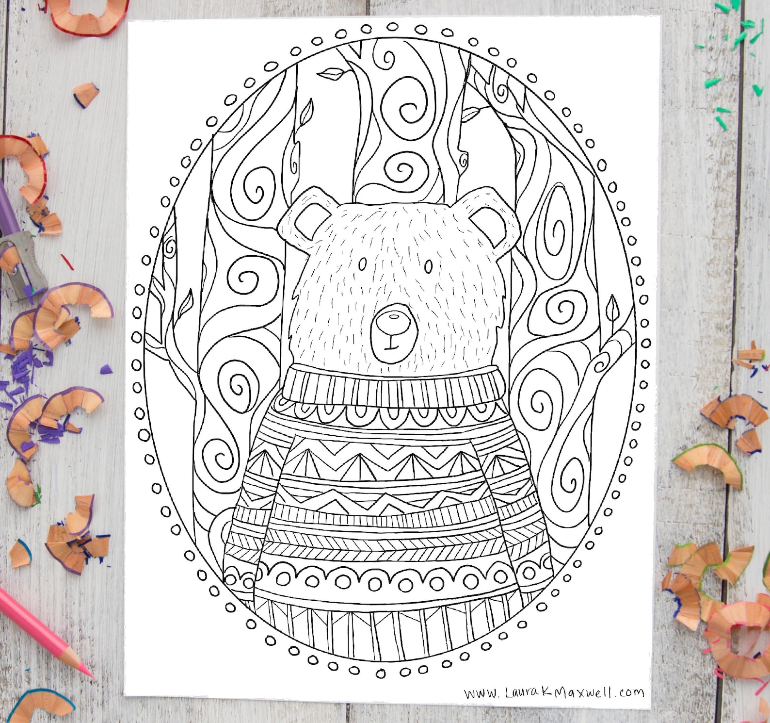 Cozy Sweater Bear Coloring Sheet for Adults and Kids / Cute - Etsy