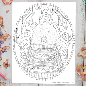 Cozy Sweater Bear Coloring Sheet for Adults and Kids / Cute Animal ...