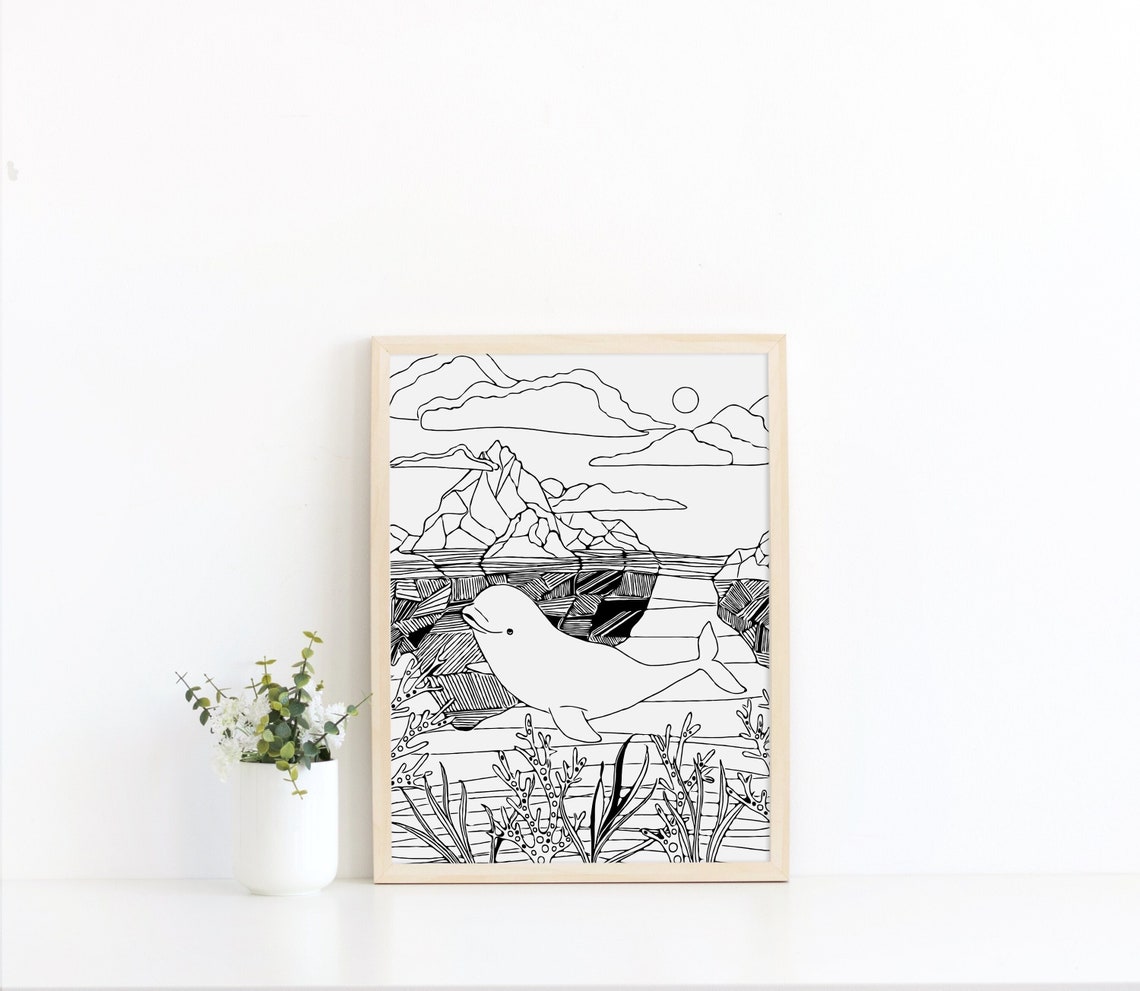 Baby Beluga With Glaciers Art Print / Fine Art Print / Cute Animal Wall ...