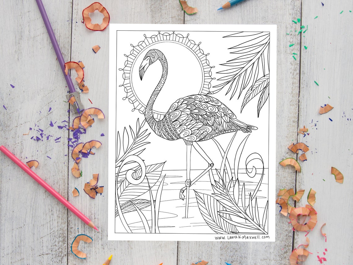 Fancy Flamingo Coloring Sheet for Adults and Kids / Cute | Etsy