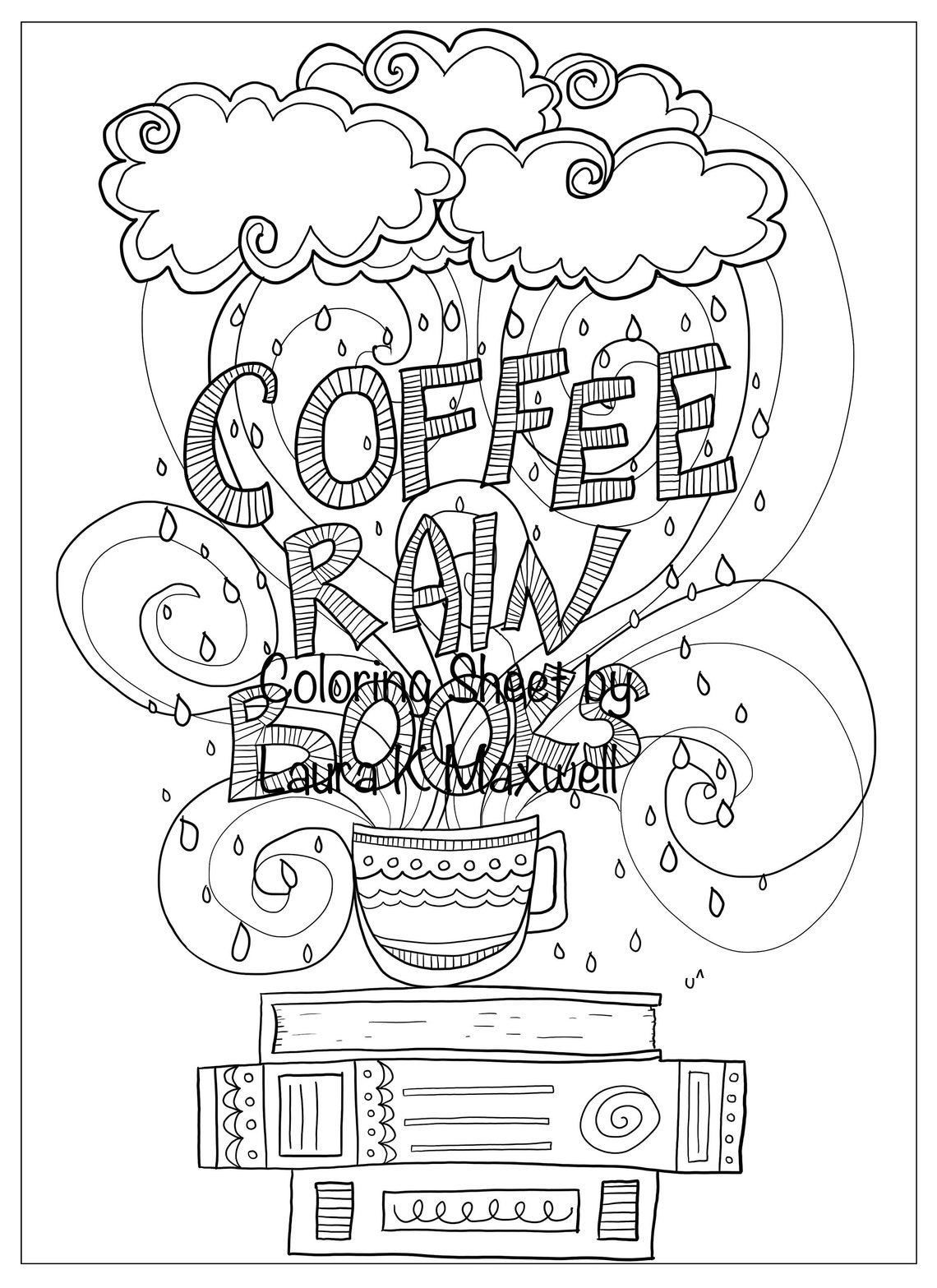 Coffee Rain Books Printable Coloring Page for Adults and Kids | Etsy