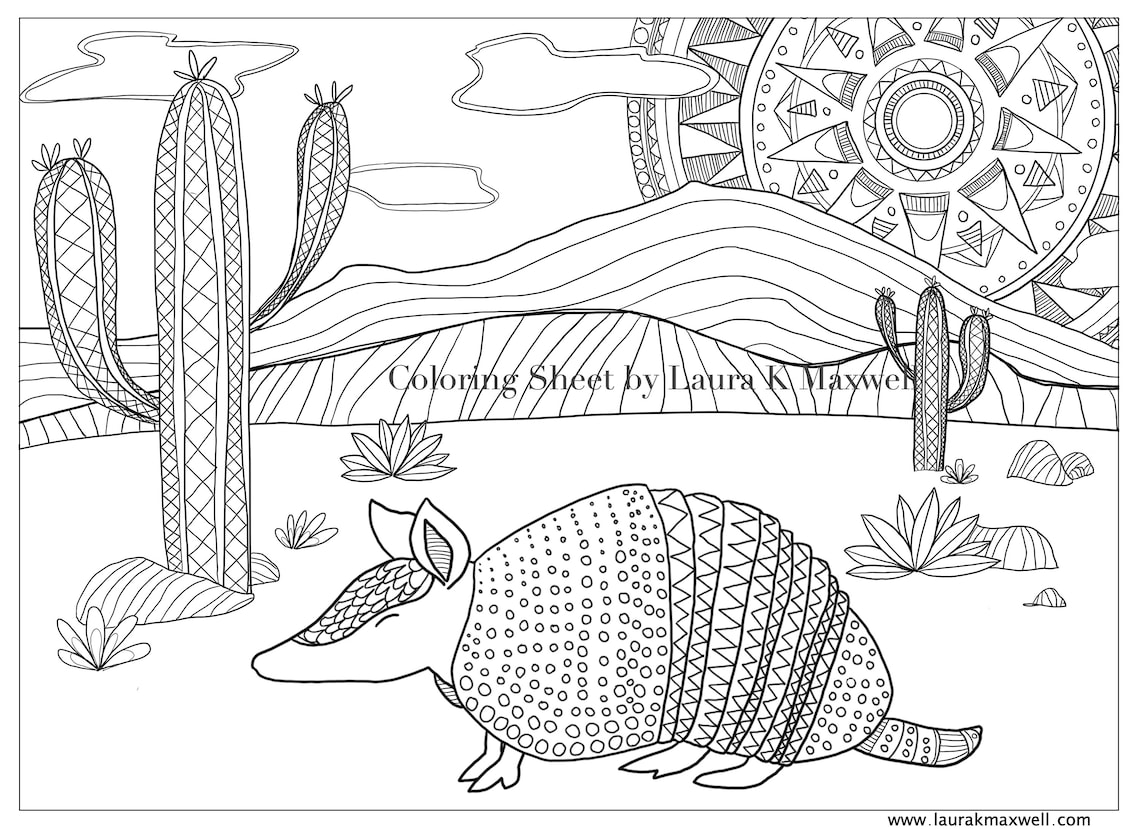 Armadillo Desert Coloring Sheet for Adults and Kids / Armadillo ...