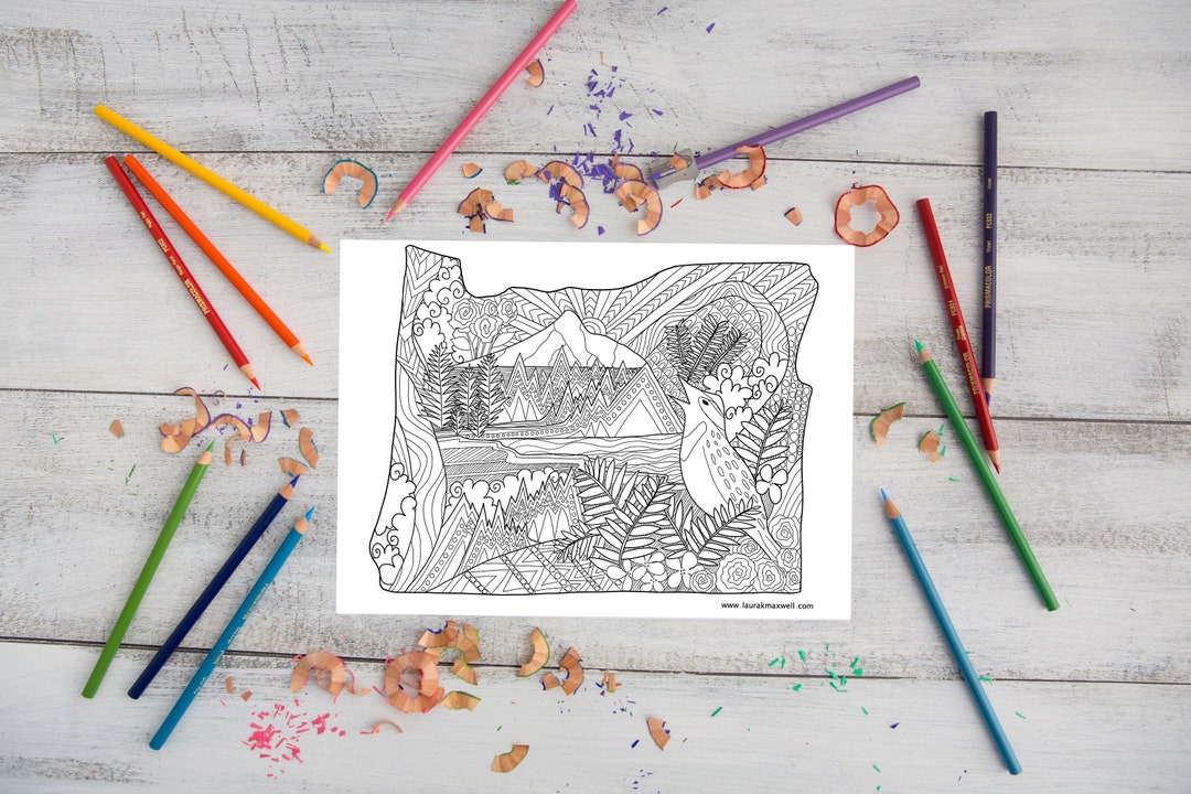 Oregon Coloring Sheet for Adults and Kids 11x8.5 / Oregon Coloring Page ...