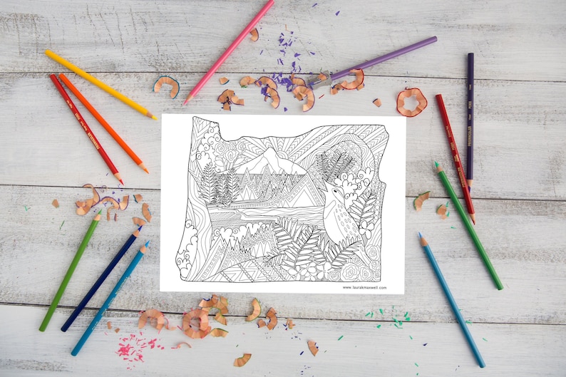 Oregon Coloring Sheet for Adults and Kids 11x8.5 / Oregon Coloring Page ...