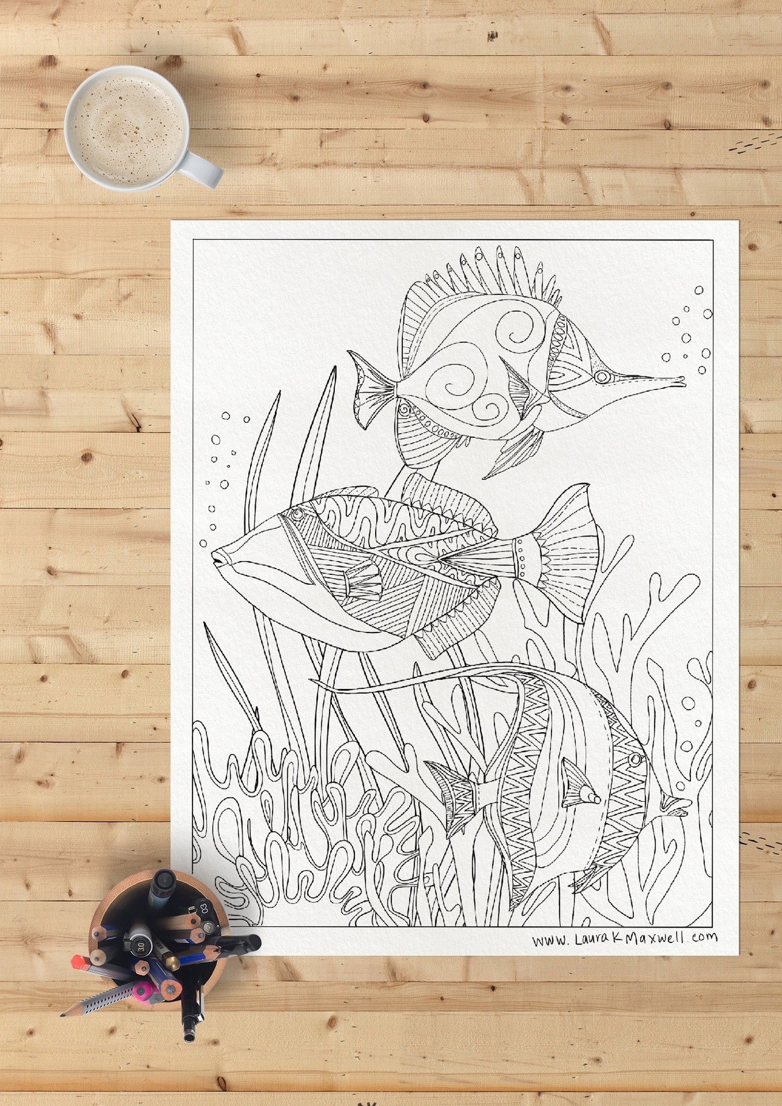 Hawaiian Reef Fish Coloring Sheet for Adults and Kids / Ocean | Etsy