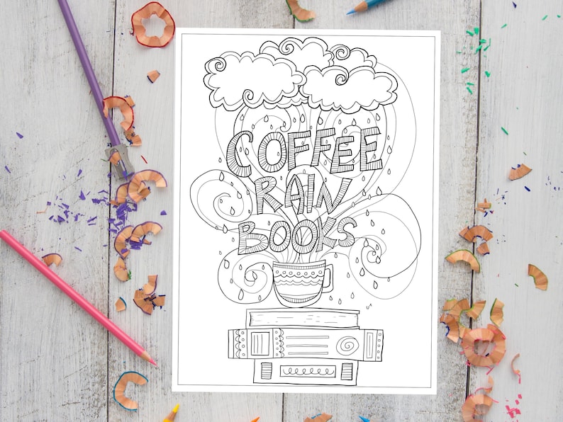 Coffee Rain Books Printable Coloring Page for Adults and Kids | Etsy