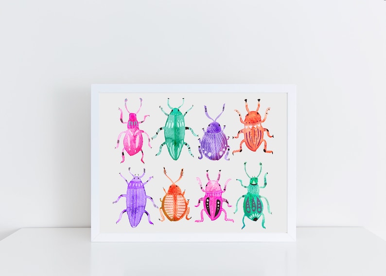 Watercolor Beetles Art Print / Nursery Art / Cute Bugs Wall Art ...