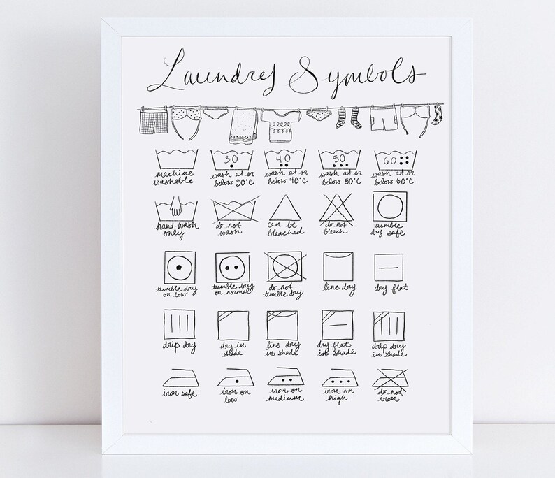Laundry Symbol Guide Print, Hand-drawn Laundry Room Art (digital ...