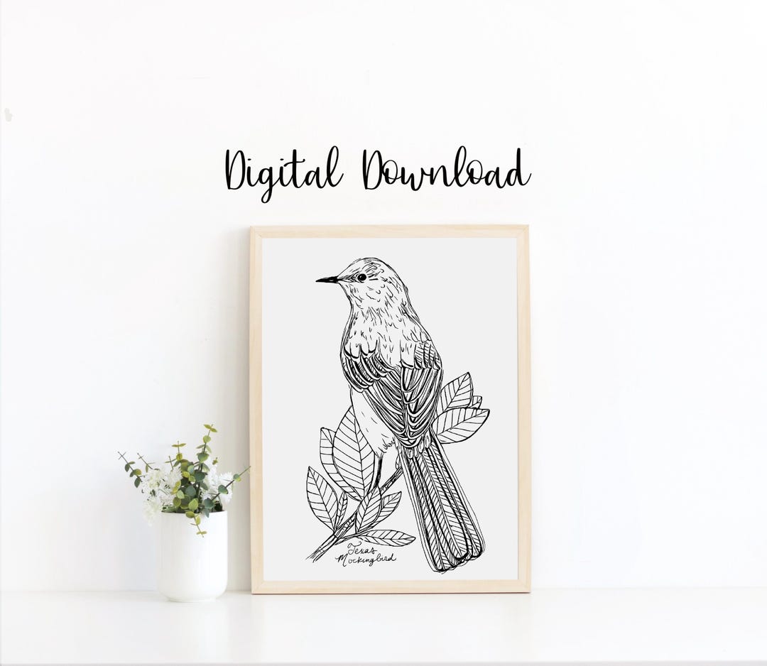 Printable Texas Mockingbird State Bird Art Print / Texas Decor ...