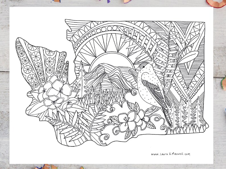 Washington Coloring Sheet for Adults and Kids 11x8.5 / - Etsy