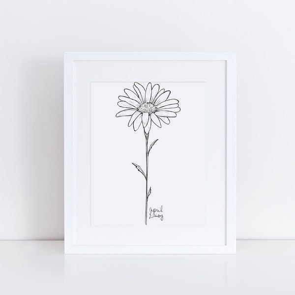 April Flower Line Drawing Art - Etsy