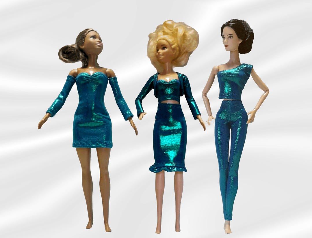 Handmade Metallic Doll Clothes: Blue Green Spandex Fashion Doll Clothes ...