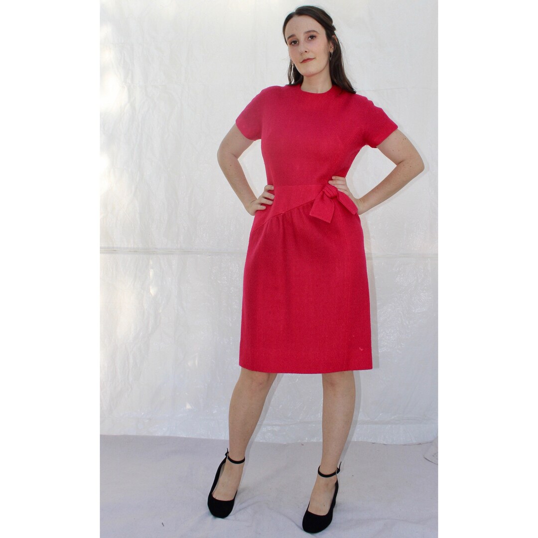 Summer Sale Vintage 1960s Magenta Deep Pink Tweed Wool Cocktail Dress ...