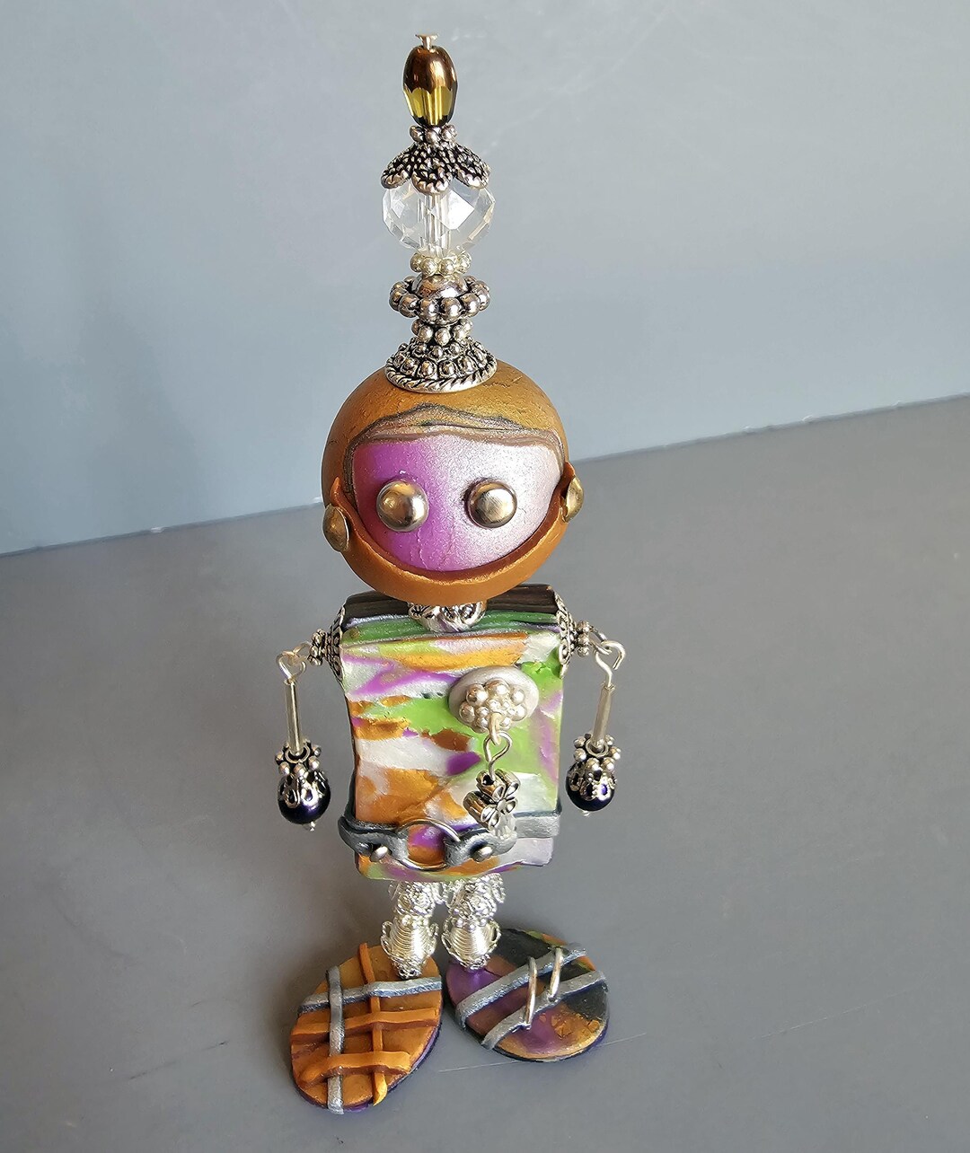 Polymer Clay Steampunk Robot Figurine: Metal & Bead Accents - Etsy