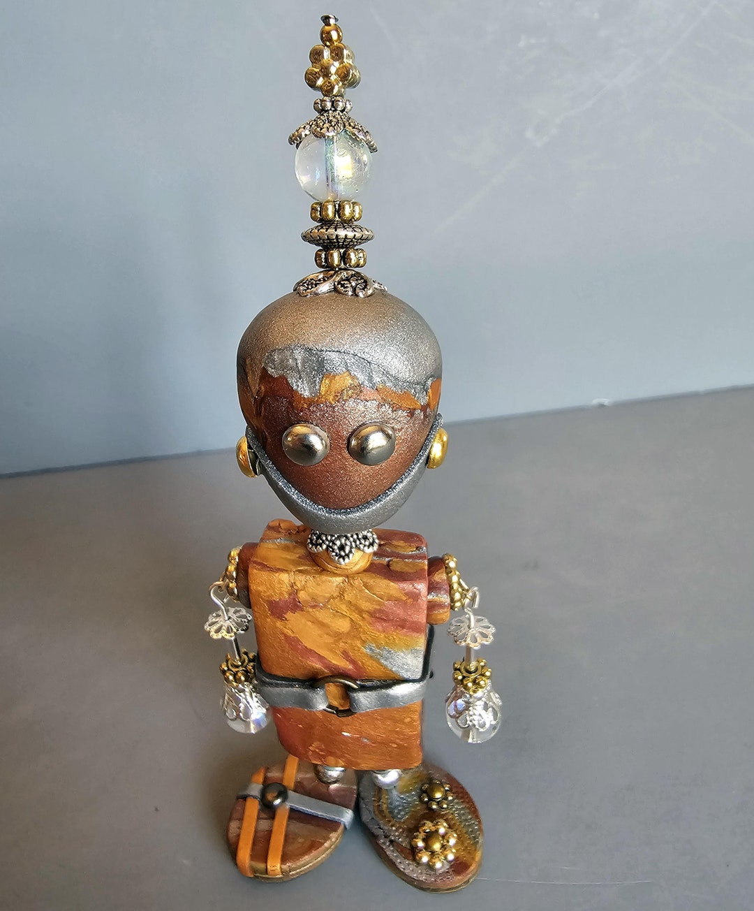 Polymer Clay Steampunk Robot Figurine: Metal & Bead Accents - Etsy