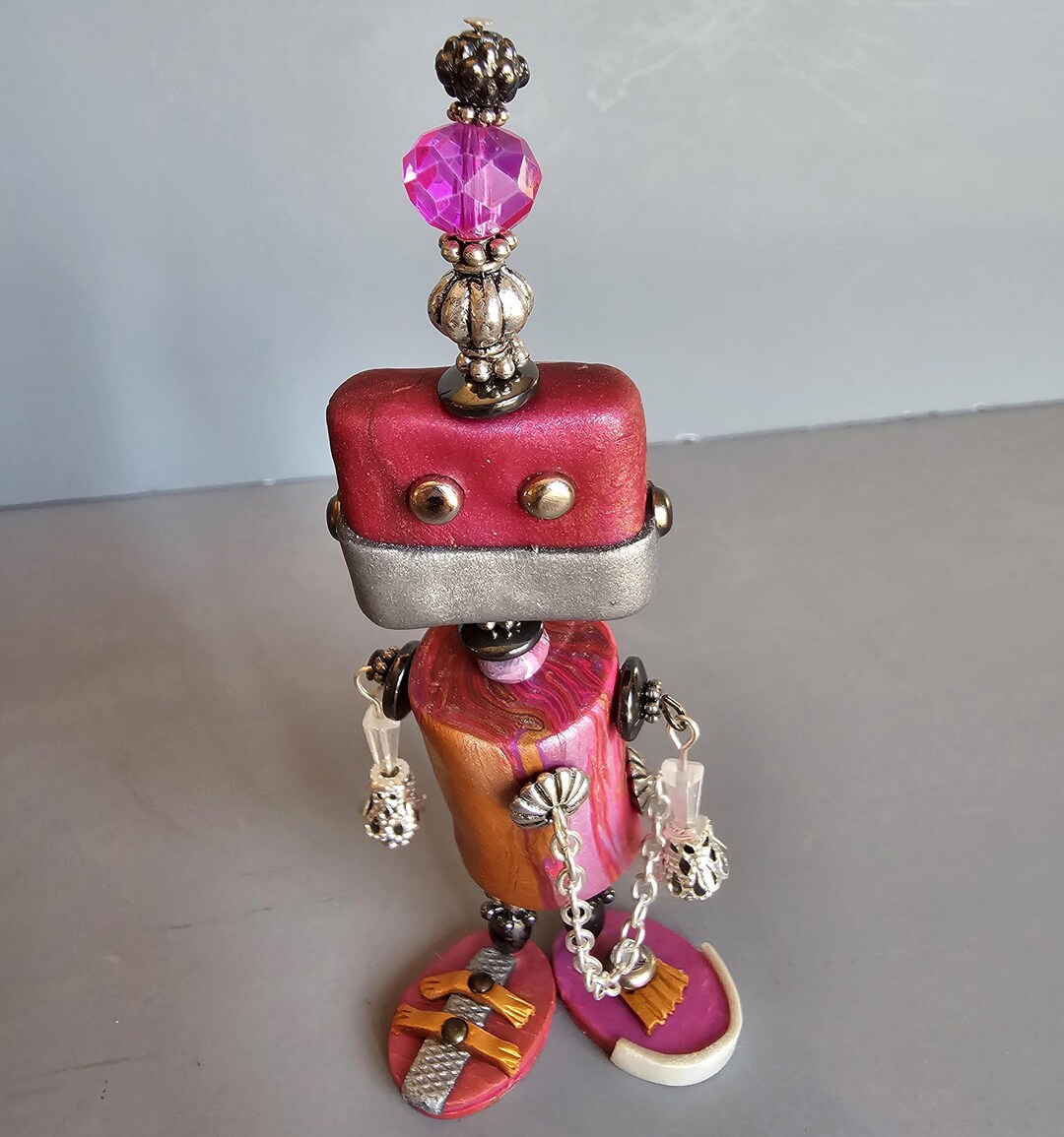 Steampunk Robot Figurine: Polymer Clay, Metal & Bead Art - Etsy