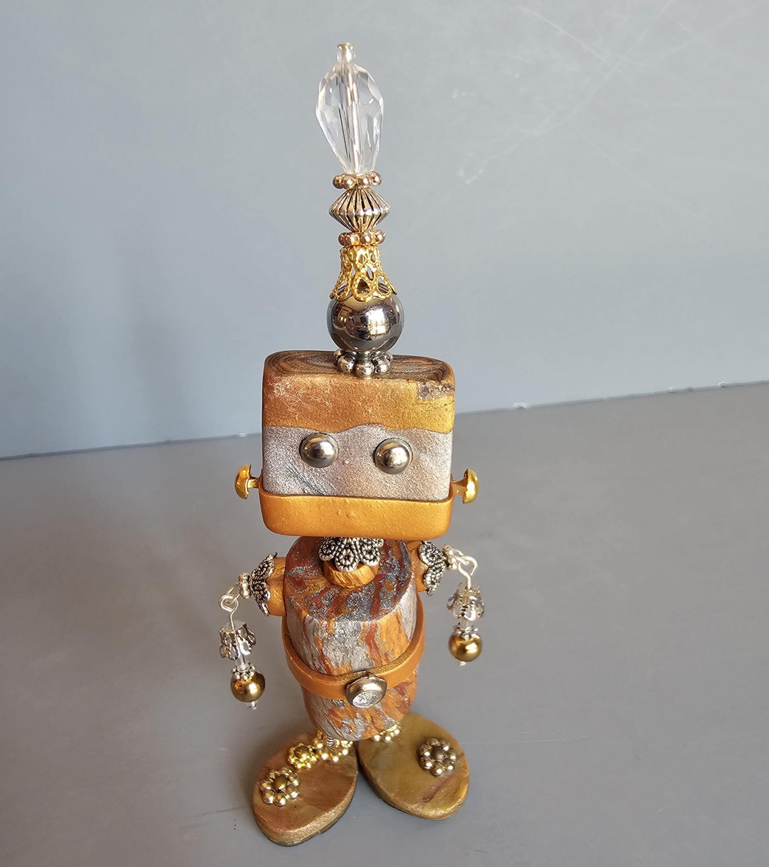 Polymer Clay Steampunk Robot Figurine: Metal & Bead Accents - Etsy