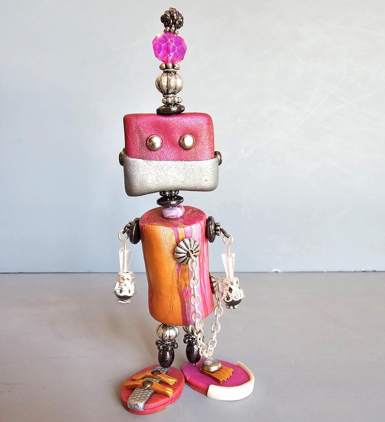 Steampunk Robot Figurine: Polymer Clay, Metal & Bead Art - Etsy