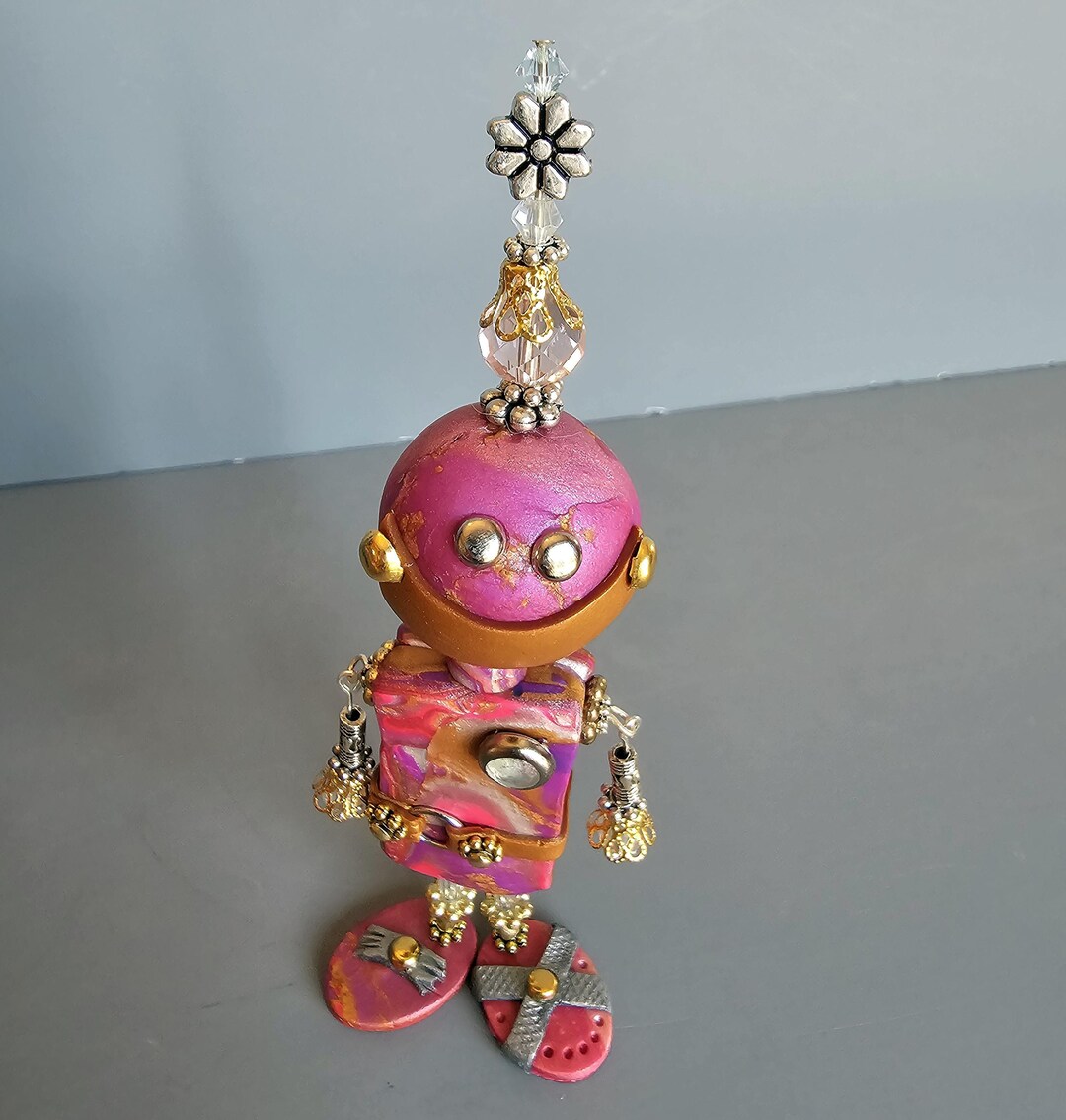 Polymer Clay Steampunk Robot Figurine: Handmade Metal Bead Art - Etsy