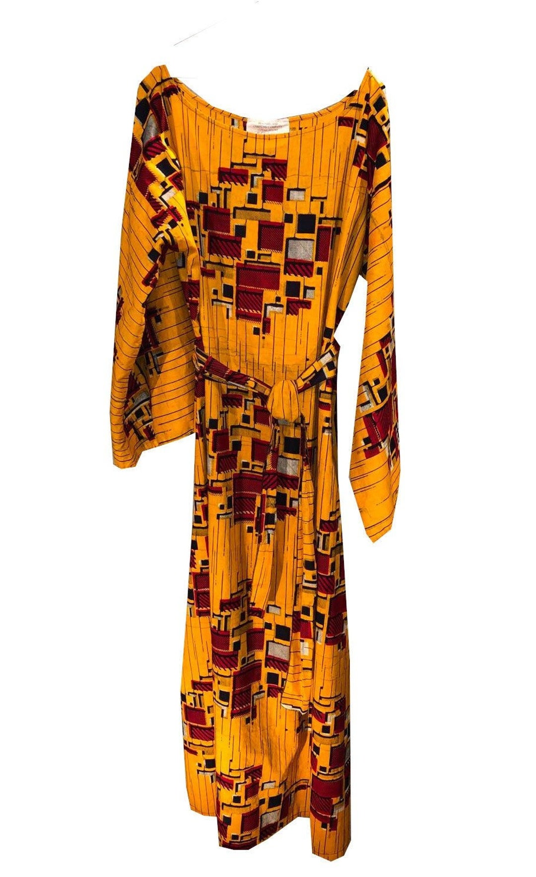 African Print Yellow With Black Cotton Robe With Hat Med/lg - Etsy