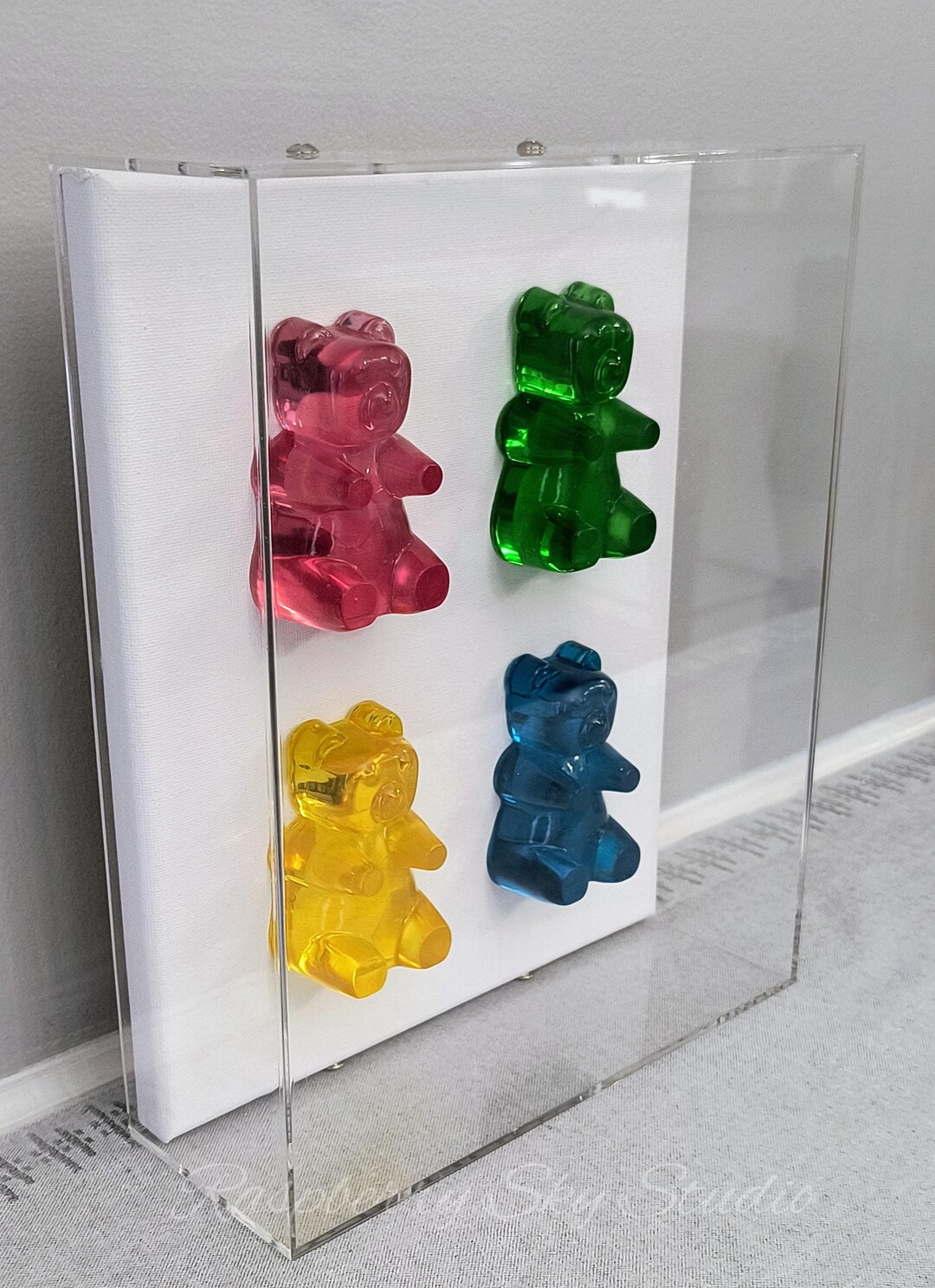 Rainbow Gummy Bear Resin Art, 3D Pop Art in Acrylic Shadow Box, 8"x10 ...