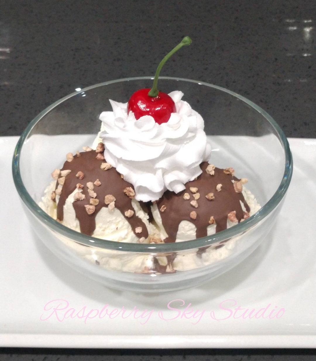 Fake 3 Scoop Ice Cream Sundae in Bowl, Fake Vanilla Ice Cream, Faux Ice ...