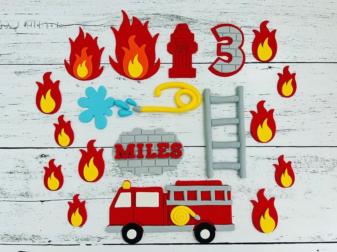 Firetruck Fondant Cake Decorations, Firefighter Fondant Cake Toppers ...