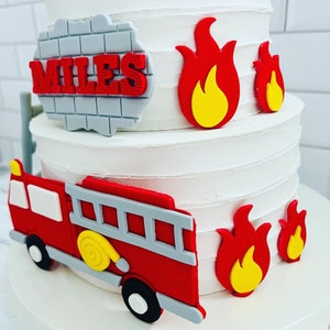 Firetruck Fondant Cake Decorations, Firefighter Fondant Cake Toppers ...