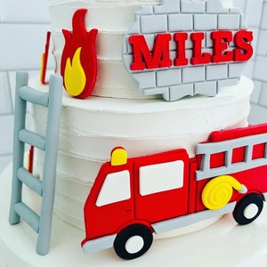 Firetruck Fondant Cake Decorations, Firefighter Fondant Cake Toppers ...