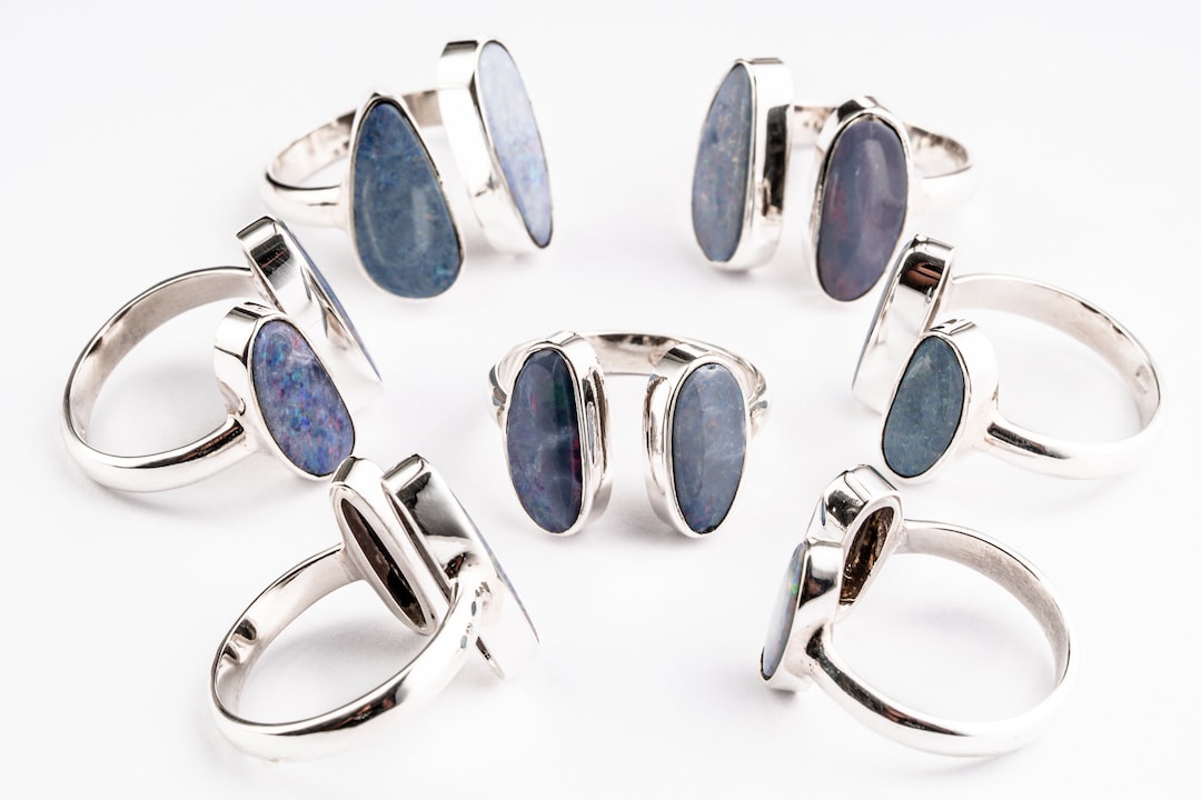 Australian Opal Doublet Double Stone Open Ring Adjustable Size 5-9 US ...